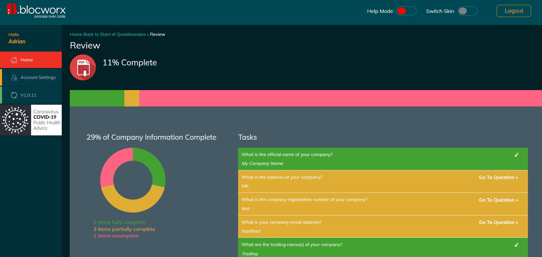 Create a Questionnaire & Progress tool Case Study | Blocworx